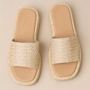 Lulus | Shoes | Lulus Lolani Natural Raffia Platform Slide Sandals ...